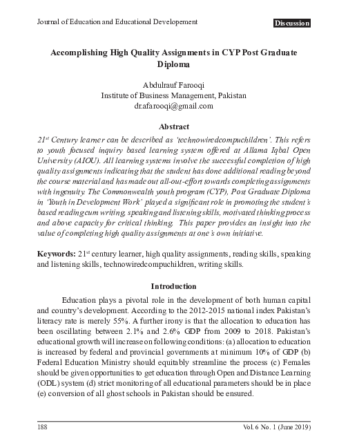 (PDF) Discussion Accomplishing High Quality Assignments in CYP Post ...