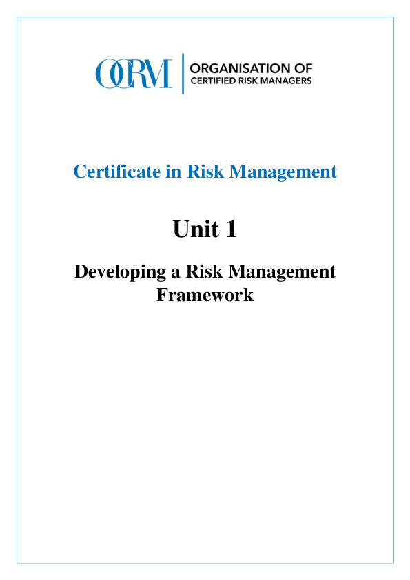 (PDF) Certificate in Risk Management Unit 1 Developing a Risk ...