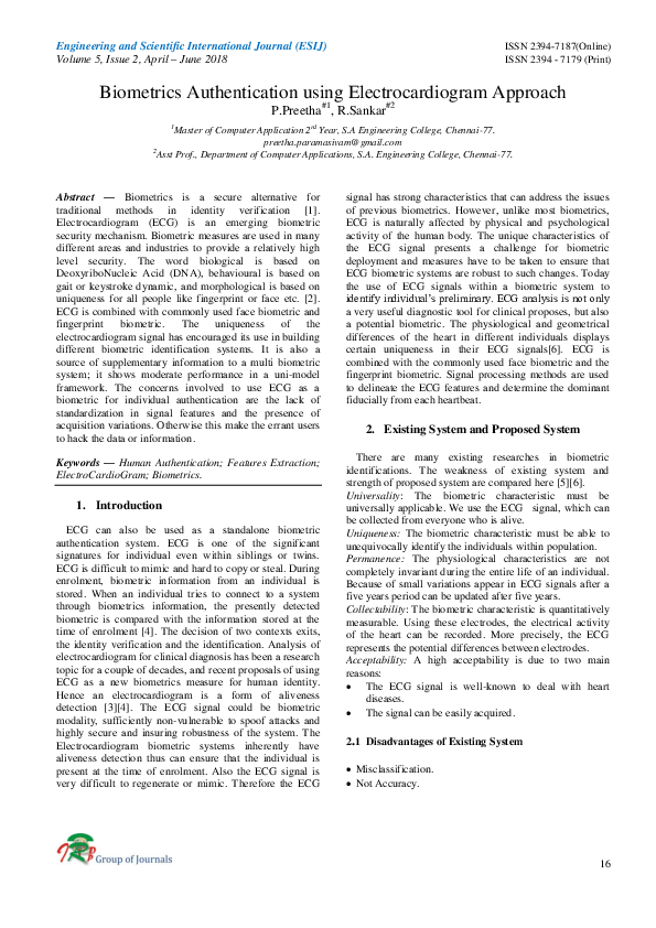 Pdf Biometrics Authentication Using Electrocardiogram Approach