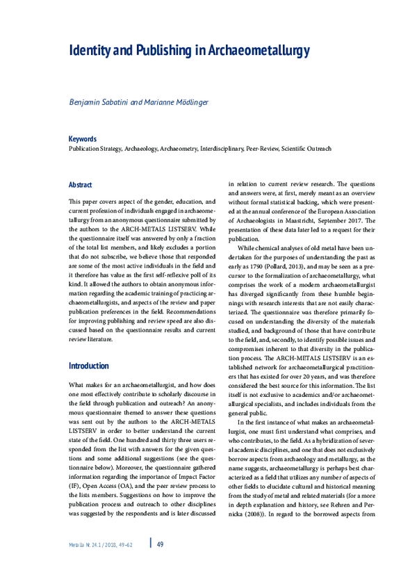 (PDF) Identity and Publishing in Archaeometallurgy