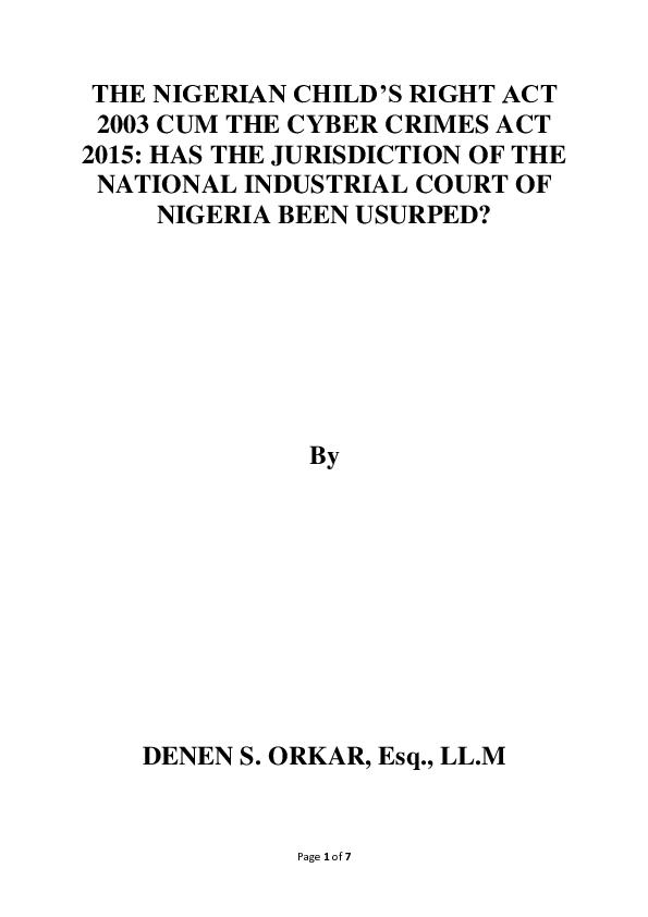 (DOC) THE NIGERIAN CHILD’S RIGHT ACT 2003 CUM THE CYBER CRIMES ACT 2015 ...