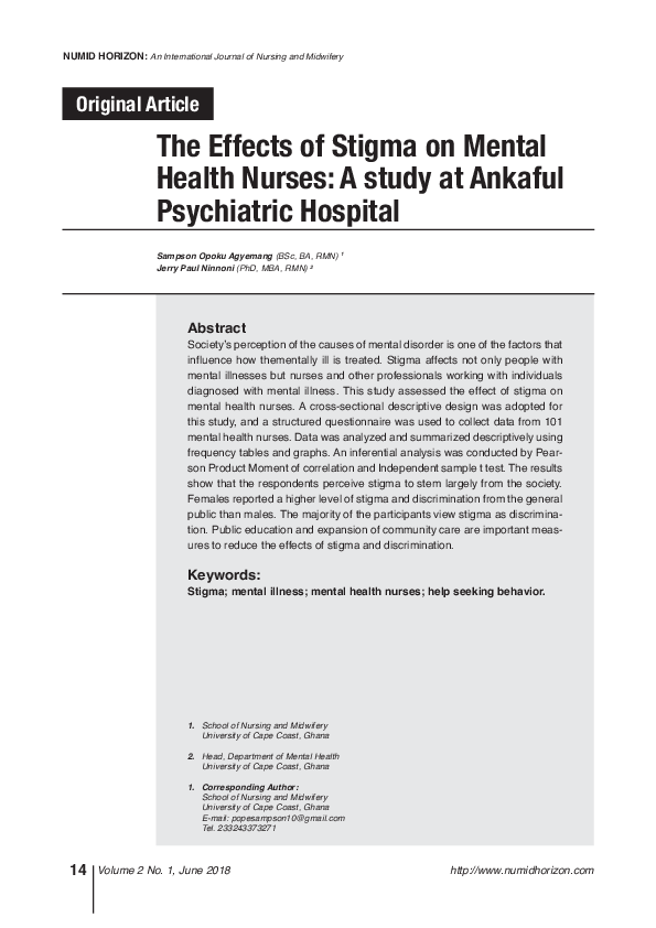 (PDF) The Effects of Stigma on Mental Health Nurses: A study at Ankaful ...