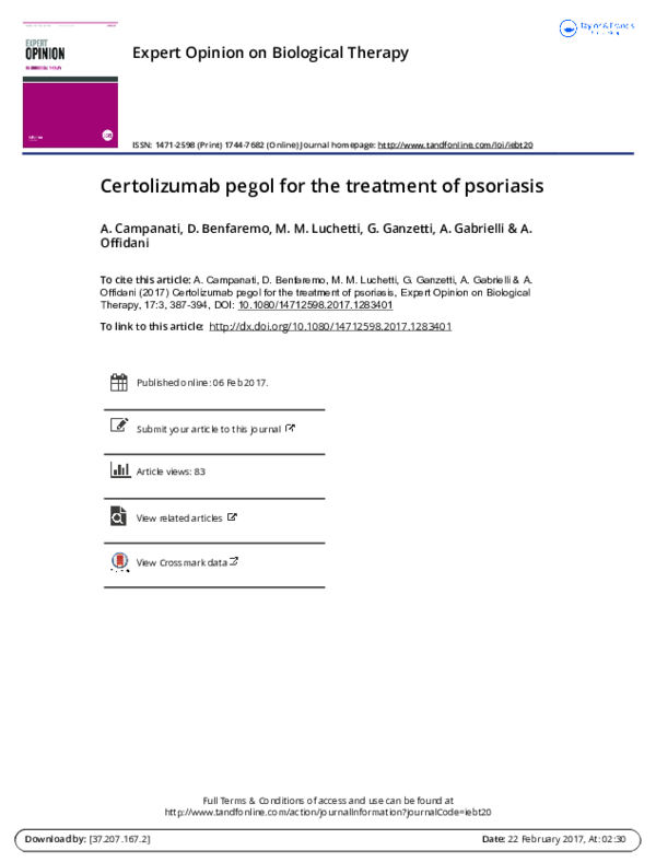 (PDF) Certolizumab pegol for the treatment of psoriasis