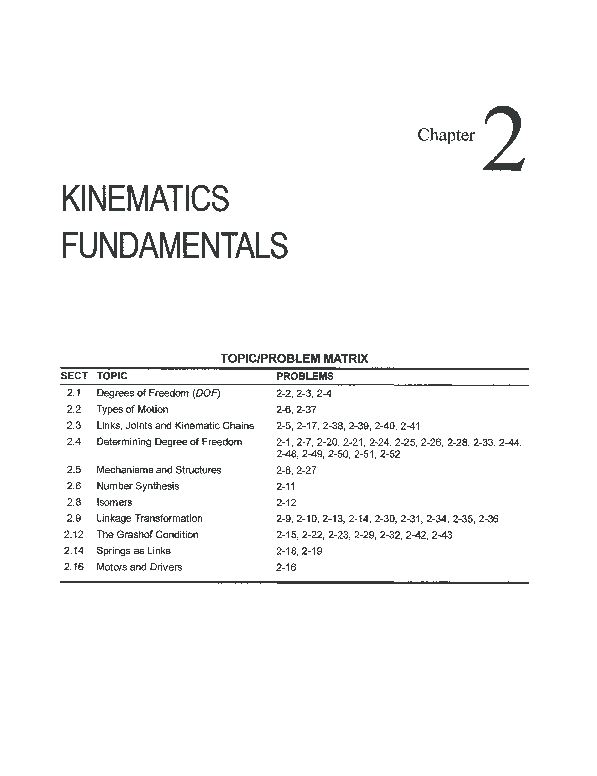 (PDF) KINEMATICS FUNDAMENTALS TOPIC/PROBLEM MATRIX SECT TOPIC PROBLEMS 2. 1 Degrees of Freedom ...