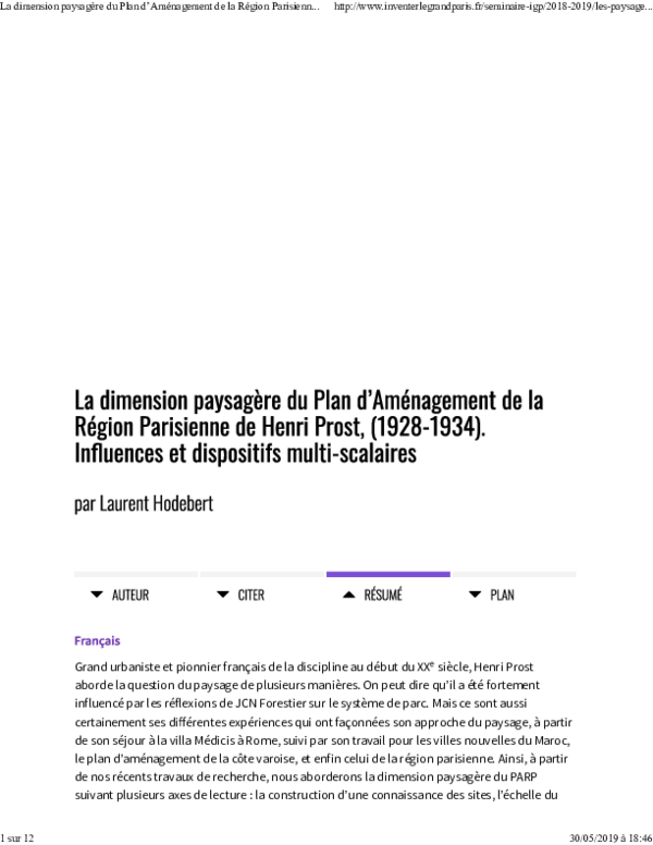 (PDF) La dimension paysagère du Plan d’Aménagement de la Région ...