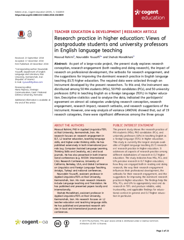 (PDF) Research practice in higher education: Views of postgraduate ...