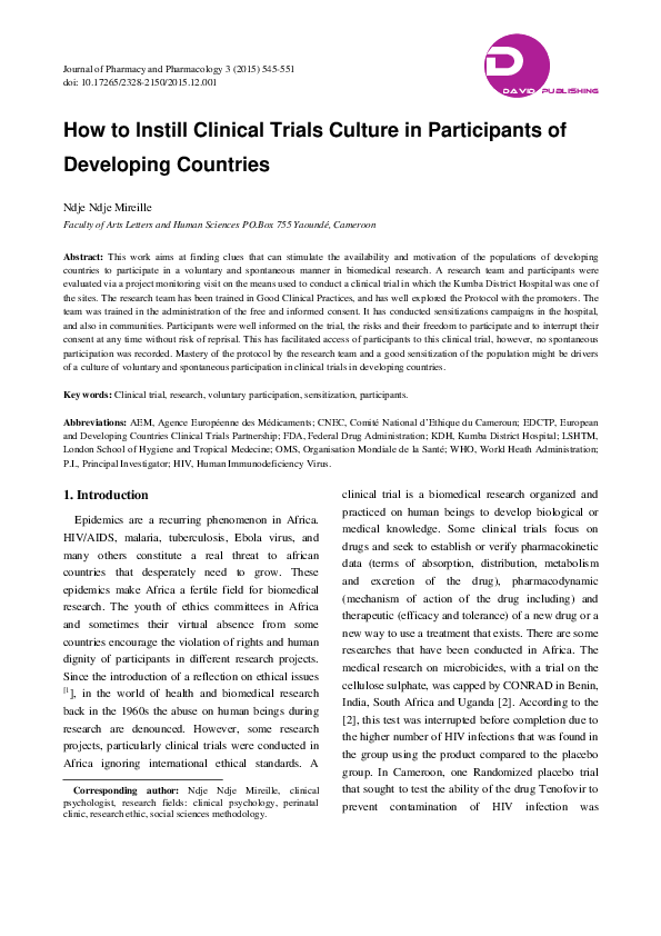 (PDF) How to Instill Clinical Trials Culture in Participants of ...