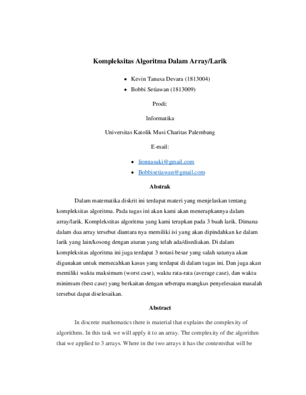 Pdf Kompleksitas Algoritma Dalam Arraylarik