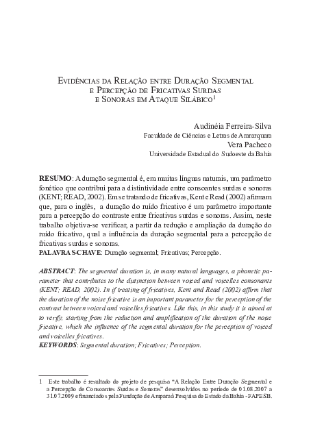 (PDF) Evidências da relação entre duração segmental e percepção de ...