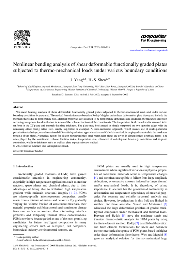 Pdf Nonlinear Bending Analysis Of Shear Deformable Functionally