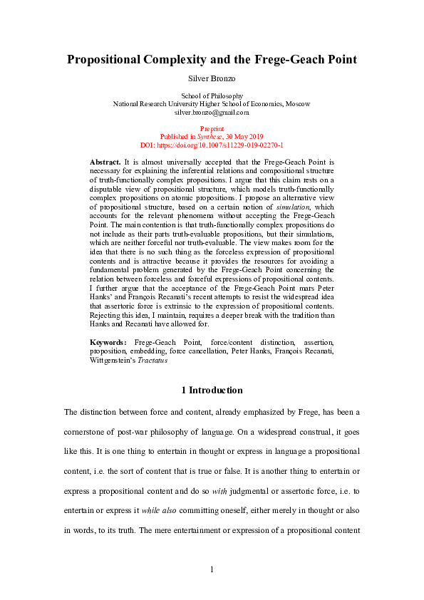 (PDF) Propositional Complexity and the Frege-Geach Point