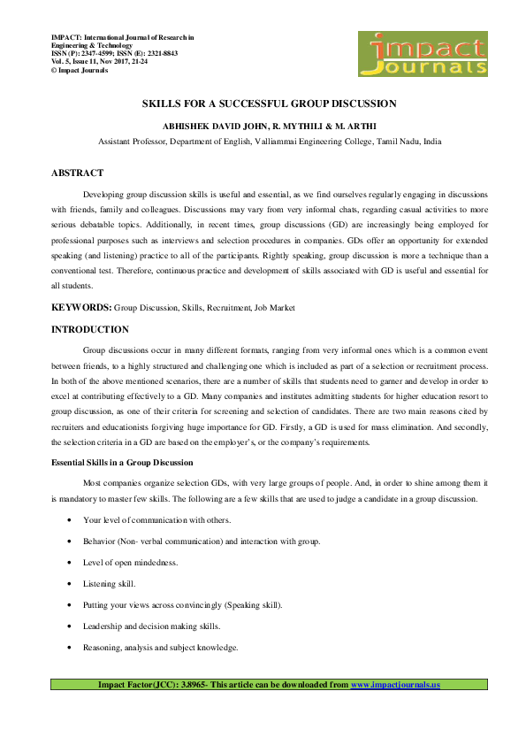 (PDF) SKILLS FOR A SUCCESSFUL GROUP DISCUSSION