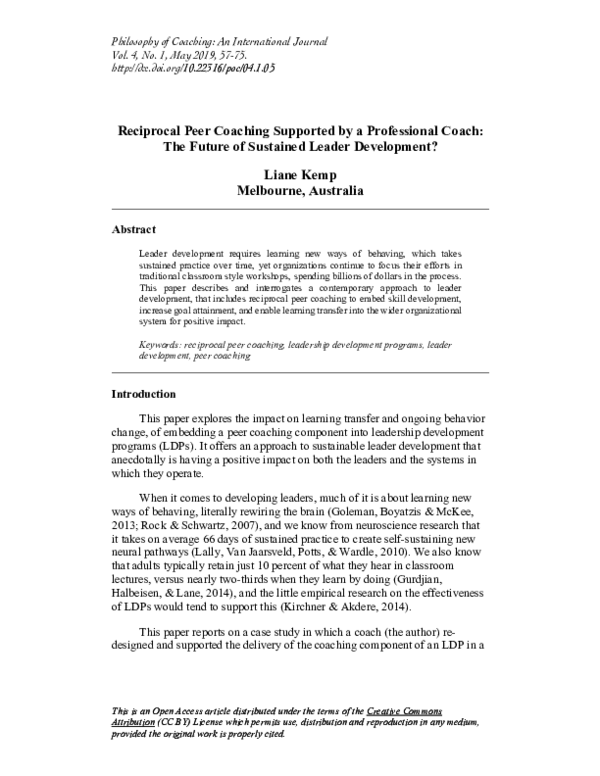 (PDF) Reciprocal Peer Coaching Supported by a Professional Coach: The ...