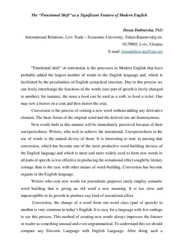 (DOC) The "Functional Shift" as a Significant Feature of Modern English