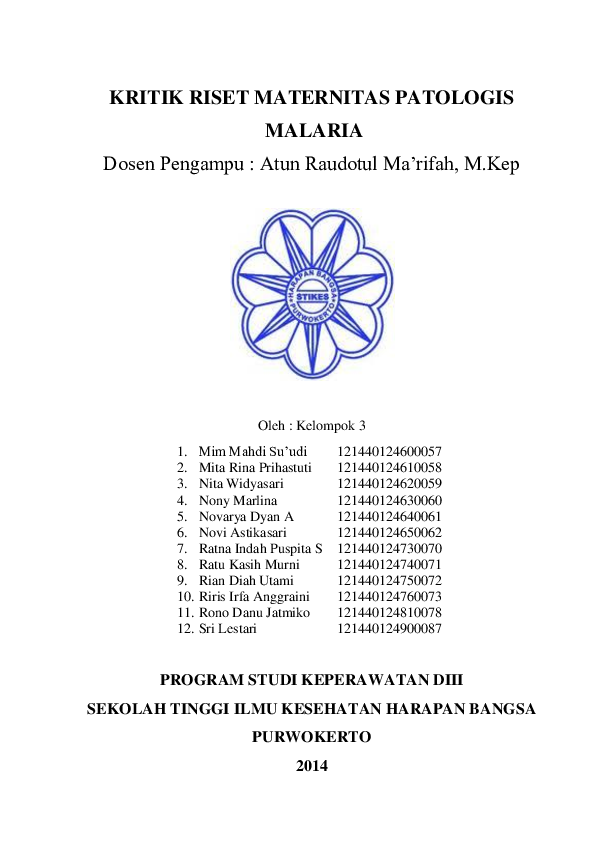 (DOC) Kritik Riset Maternitas Patologis (Malaria)