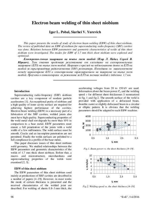 (PDF) Electron beam welding of thin sheet niobium