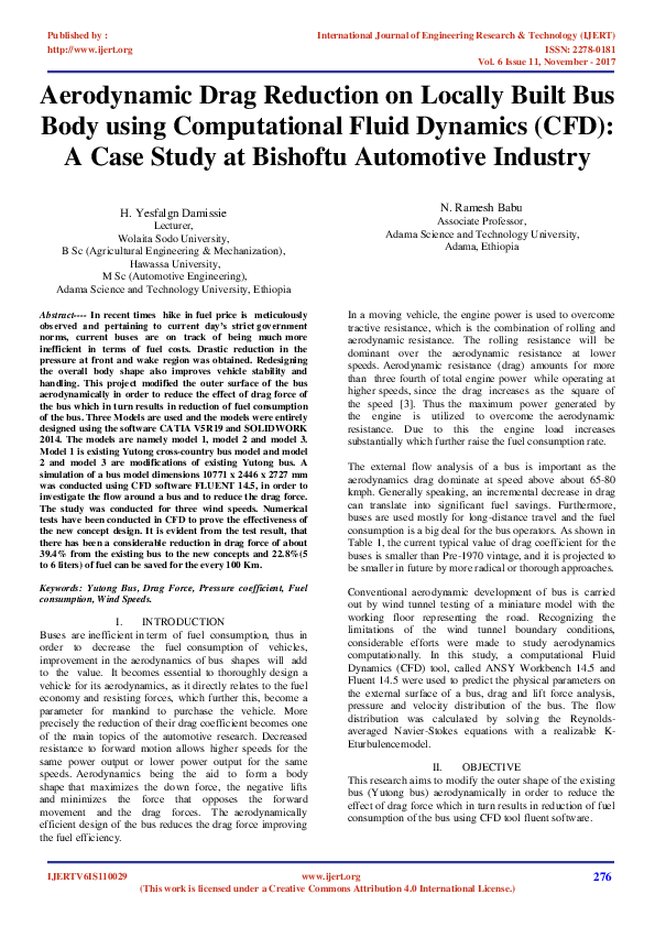 Pdf Ijert Aerodynamic Drag Reduction On Locally Built Bus Body Using Computational Fluid