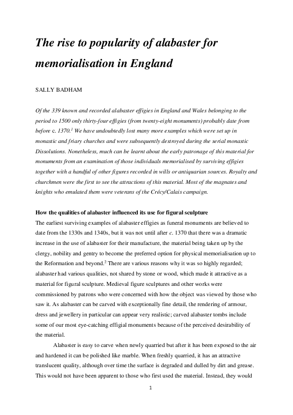 (DOC) The rise to popularity of alabaster for memorialisation in ...