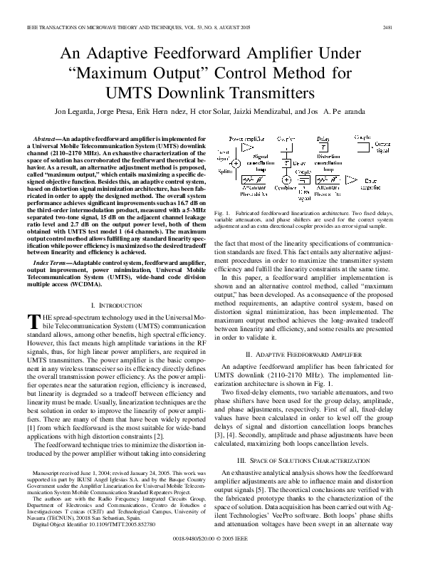 Pdf An Adaptive Feedforward Amplifier Under Maximum Output Control