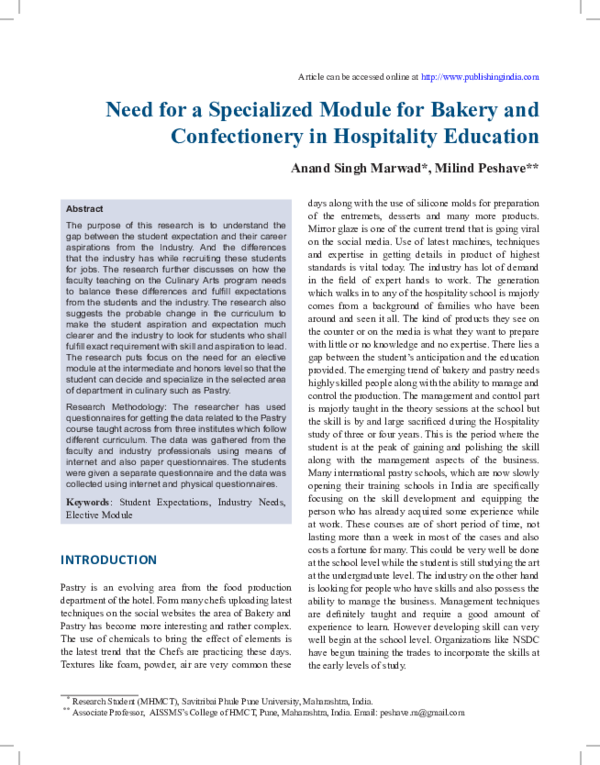 (PDF) Need for a Specialized Module for Bakery and Confectionery in ...