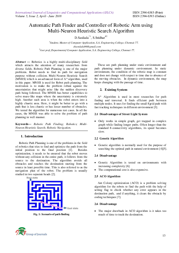 (PDF) Automatic Path Finder and Controller of Robotic Arm using Multi-Neuron Heuristic Search ...
