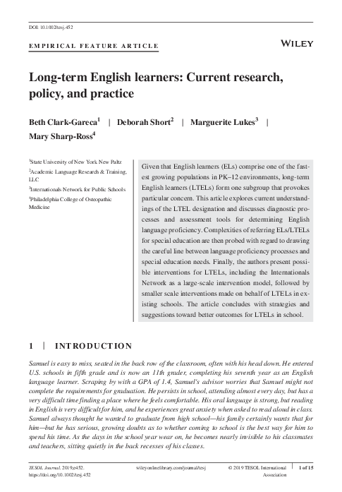 (PDF) Long-term English learners: Current research, policy, and practice