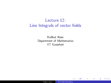 (PDF) Lecture 12: Line Integrals of vector fields