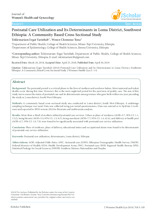 (PDF) Postnatal Care Utilization