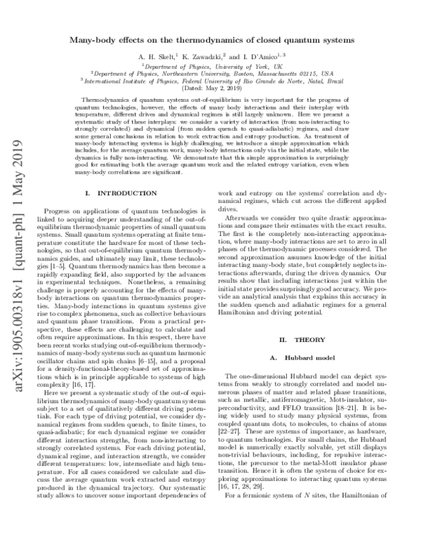 (PDF) Many-body effects on the thermodynamics of closed quantum systems