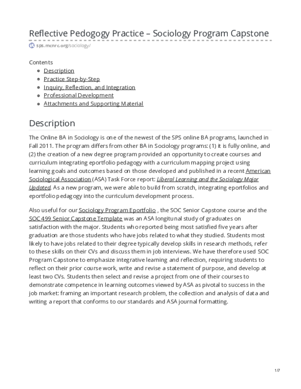 (PDF) Reflective Pedagogy: Sociology Capstone