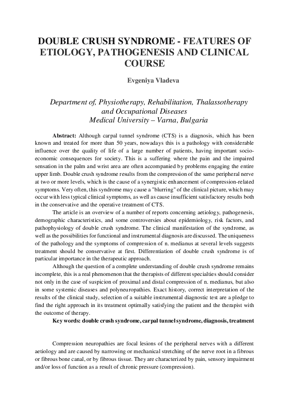 (DOC) DOUBLE CRUSH SYNDROME -FEATURES OF ETIOLOGY, PATHOGENESIS AND ...