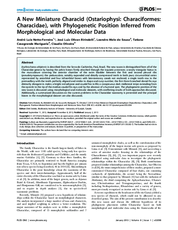 (PDF) A New Miniature Characid (Ostariophysi: Characiformes: Characidae ...