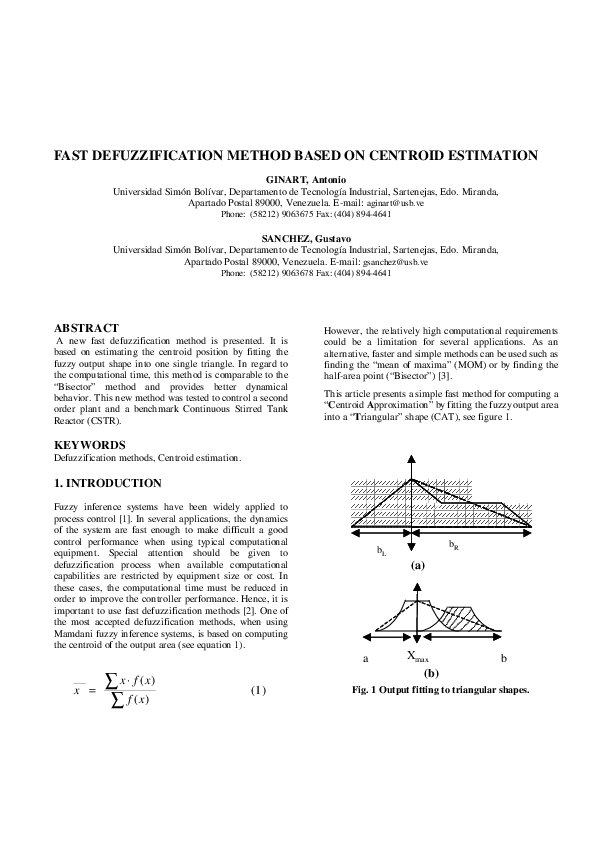 (PDF) Fast defuzzification method based on centroid estimation