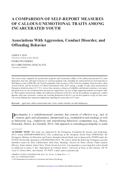 (PDF) A Comparison of Self Report Measures of Callous Unemotional Traits