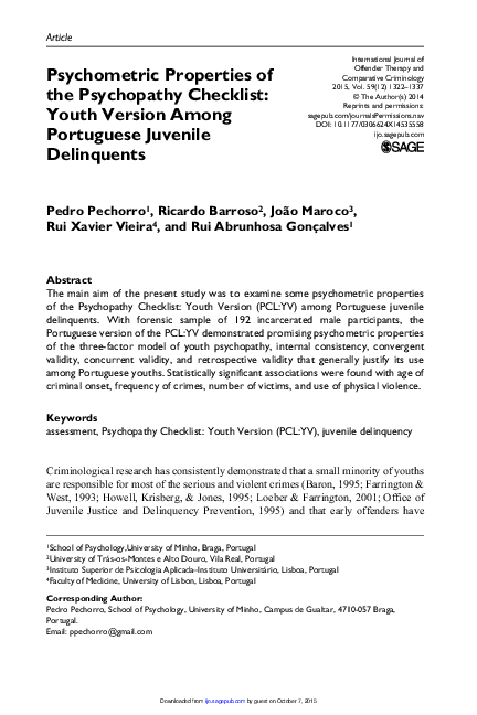 (PDF) Psychometric Properties of the PCL YV Among Portuguese Juvenile ...