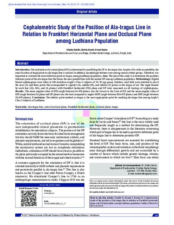 (PDF) Ala-Tragus Line as a Guide for Occlusal Plane