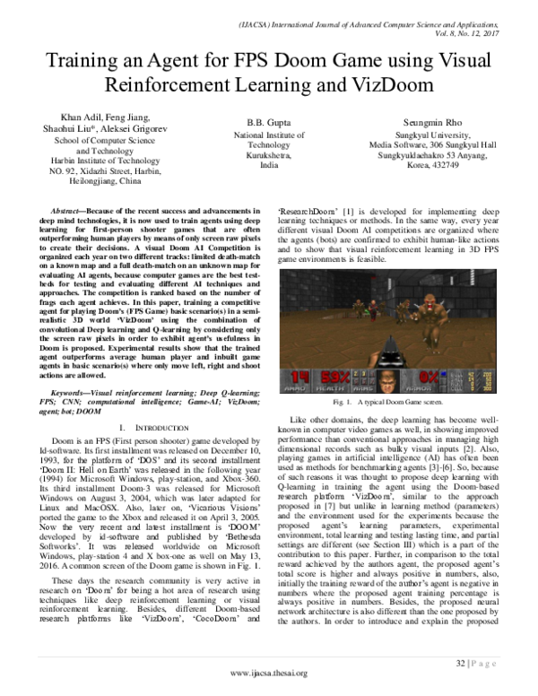 Pdf Training An Agent For Fps Doom Game Using Visual Reinforcement Learning And Vizdoom