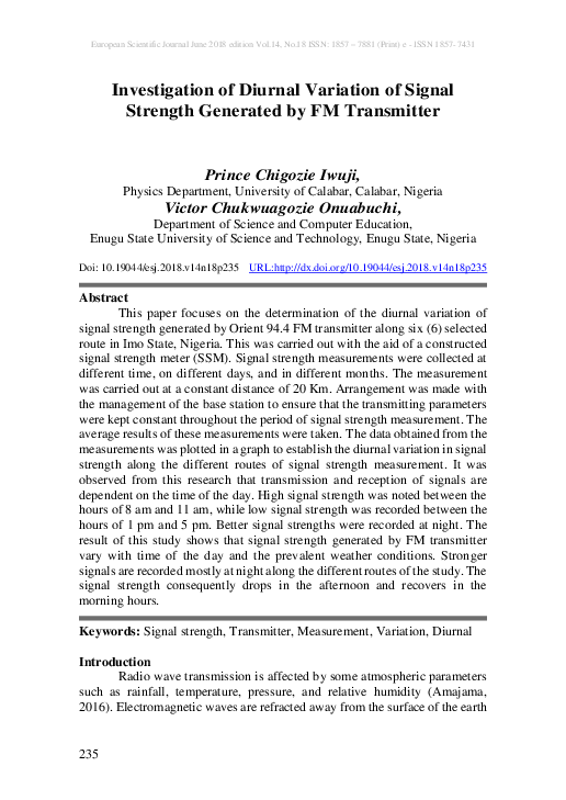 (PDF) Investigation of Diurnal Variation of Signal Strength Generated ...