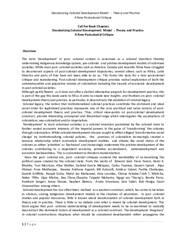 (PDF) Decolonizing Colonial Development Model : Theory and Practice A New Postcolonial Critique