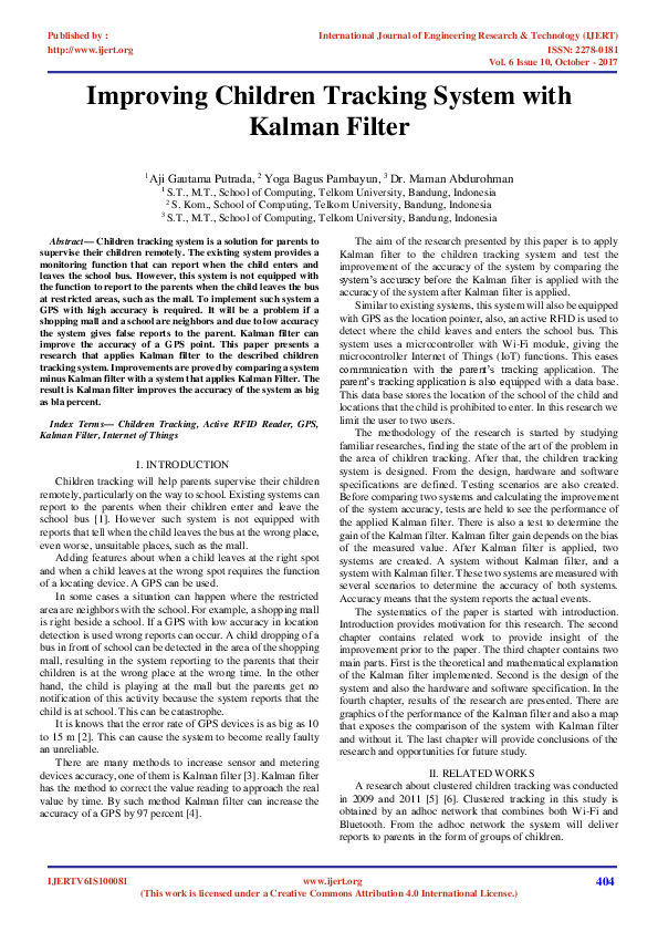 (PDF) IJERT-Improving children tracking system with kalman filter | IJERT Journal - Academia.edu