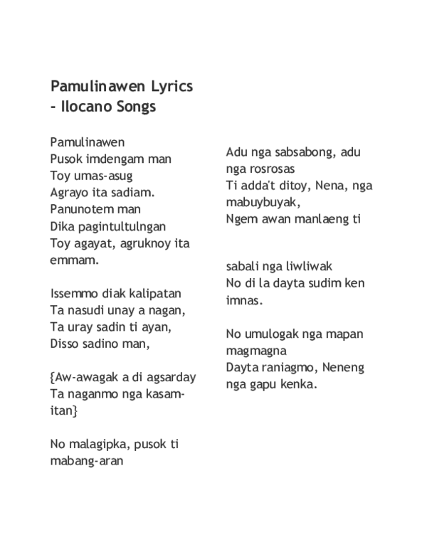 DOC Pamulinawen Lyrics Ilocano Songs OUTLAWS KING Academia edu DOC Pamulinawen Lyrics Ilocano Songs OUTLAWS KING Academia edu