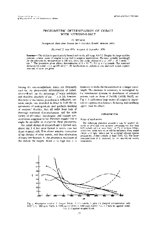 (PDF) PHOTOMETRIC DETERMINATION OF COBALT WITH NITROSO-R-SALT