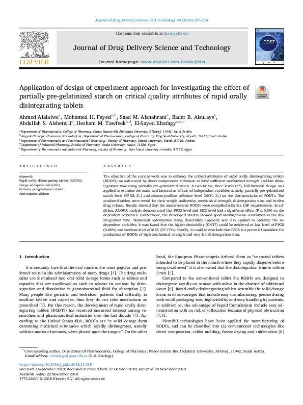 (PDF) Application of design of experiment approach for investigating the effect of partially pre ...