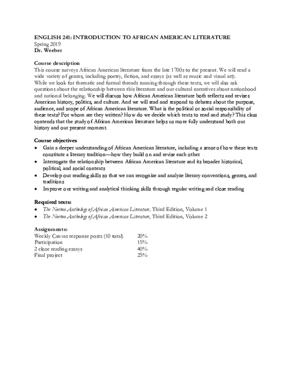 (PDF) Introduction to African American Literature