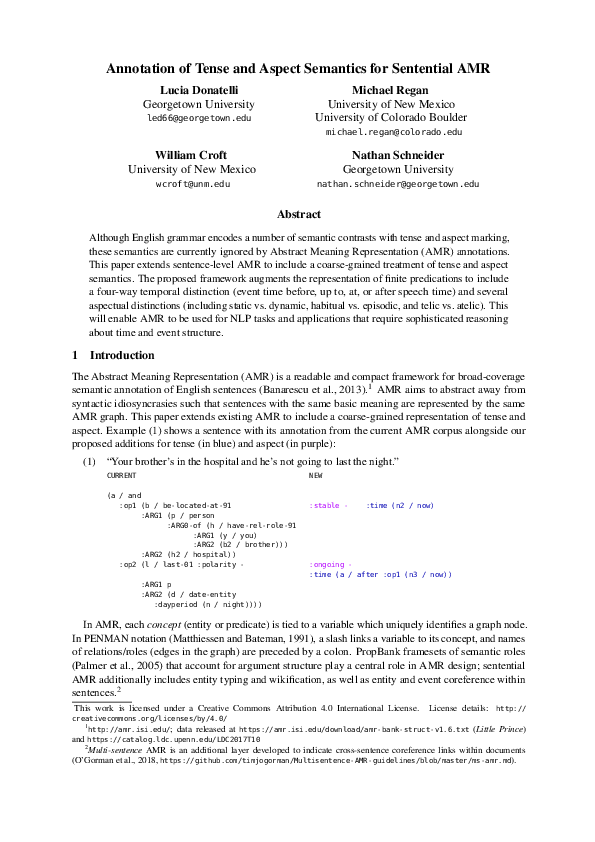 (PDF) Annotation of Tense and Aspect Semantics for Sentential AMR