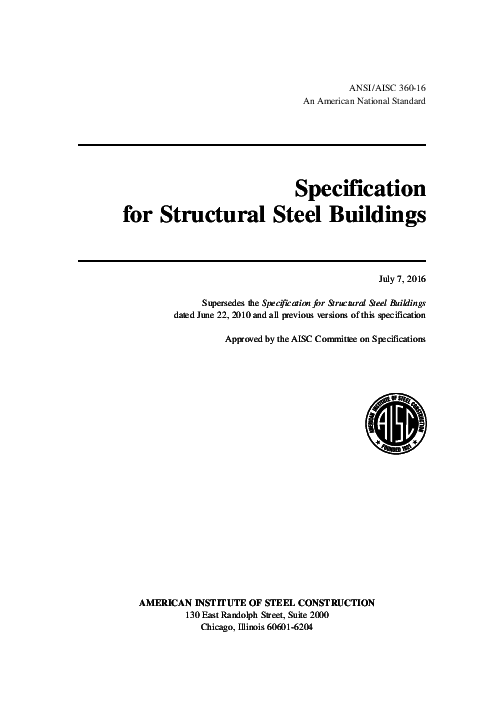 (PDF) Specification for Structural Steel Buildings Supersedes the ...