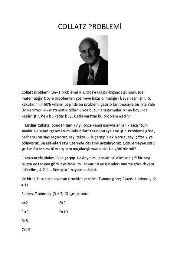 (DOC) COLLATZ PROBLEMİ