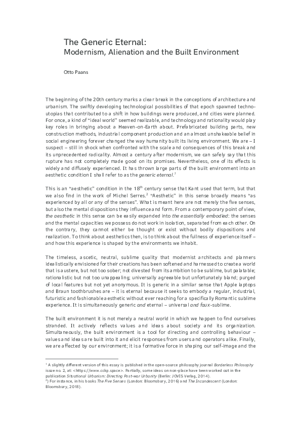 (PDF) The Generic Eternal: Modernism, Alienation and the Built Environment