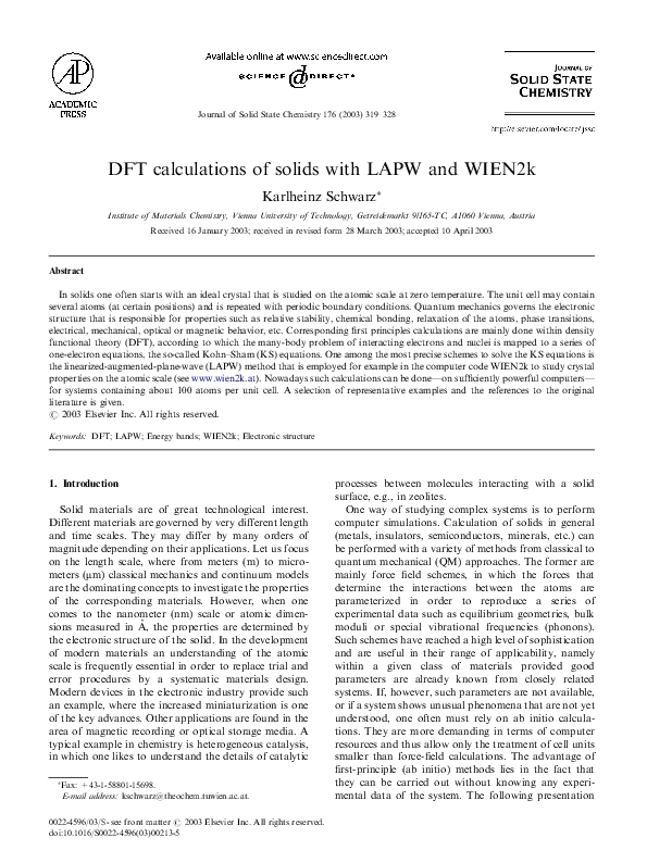 (PDF) DFT calculations of solids with LAPW and WIEN2k