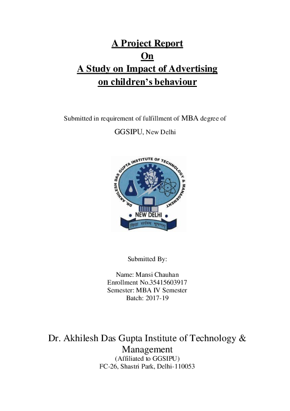 (DOC) A Project Report On A Study on Impact of Advertising on children ...